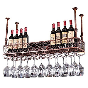 Metal Ceiling Hanging Wine Rack, Wine Bottle Holder Wine Champagne Goblets Stemware Storage Holder, Vintage Bronze Floating Decor Display Shelf (Size : 100×25cm(39×10inch))