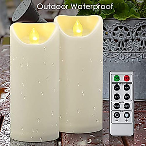CANDLE IDEA 2 PCS 3"x7" Outdoor Waterproof Flameless LED Pillar Candles with Remote Timer, Battery Operated Electric Flickering Plastic Fake Candle for Halloween Christmas Lantern Decorations (Ivory)