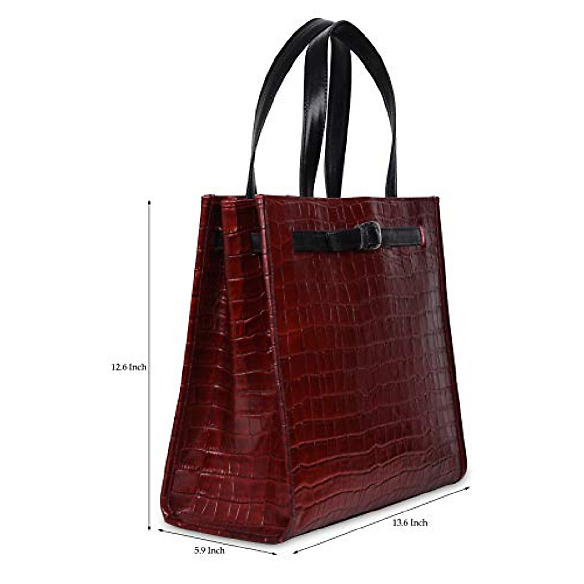 ANTONIO VALERIA Emma Dark Red Croco Print Premium Leather Top-Handle Tote for Women