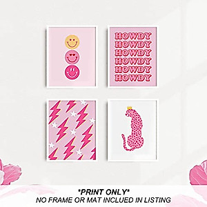 heilkee Preppy Room Decor Aesthetic Hot Pink White Wall Art for Teen Girls Bedroom Pink College Dorm Room Posters Trendy Wall Decor(UNFRAMED 8x10in)
