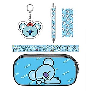 G-Ahora Kpop Bangtan Boys Pencil Cases Large Capacity Pouch Bag with Keychain Pens Washi Tape Army Cartoon School Supplies for Students(PC-KOYA)