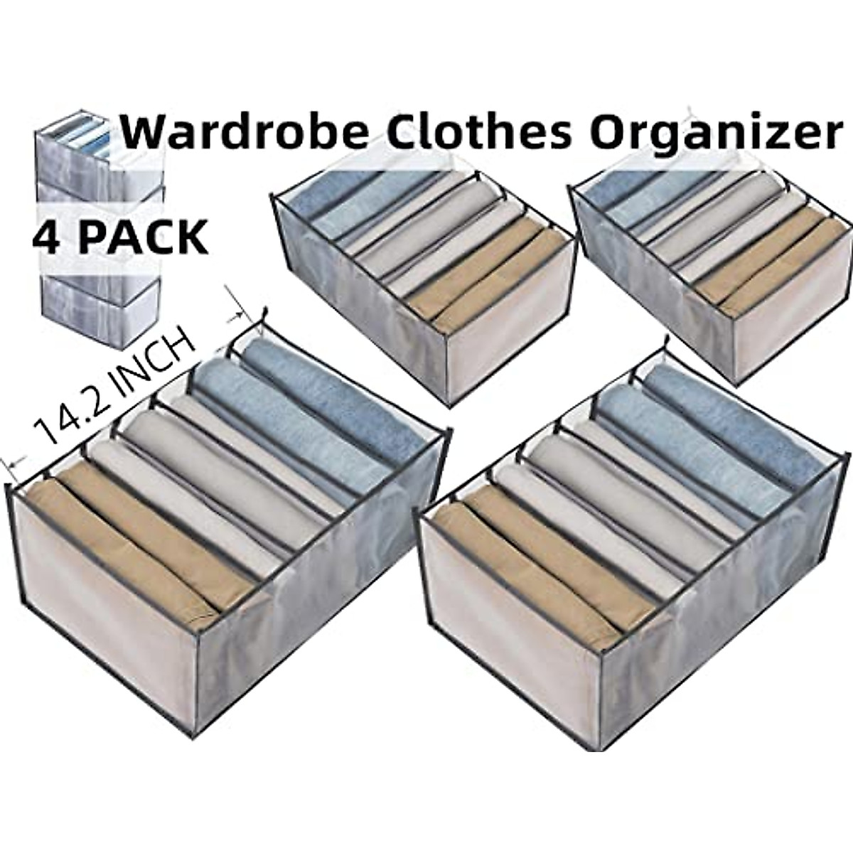 KIKILIE 4 PC Wardrobe Clothes Organizer,Drawer Organizers for Clothing,Closet Organizers,Foldable Drawer Dividers for pcs Clothes/Thin Jeans Grids
