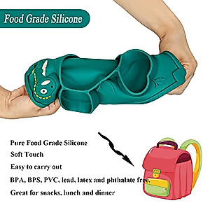 NICINGU 3Pcs Toddler Silicone Placemat Spoon and Fork Set,Divided Plate Dish for Baby Kids Infant Self Feeding Training，Non-Suction BPA Free Microwave Dishwasher Safe-Blue Dinosaur