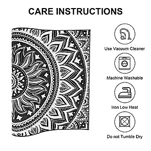 LEEVAN Mandala Round Rug 3ft,Modern Flannel Washable Circle Rug with Non-Slip Rubber Backing No-Shedding Indoor Bohemian Grey Office Rug for Meditation,Dining Room,Under Table