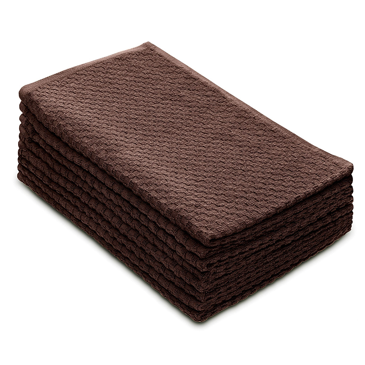 COTTON CRAFT Amazing Kitchen Towels - Set of 8 Terry Towels - 100% Cotton Euro Café Waffle Weave Dish Towel Set - Soft Absorbent Quick Dry Low Lint Reusable Pantry Bar Cleaning Cloth -16x28- Chocolate