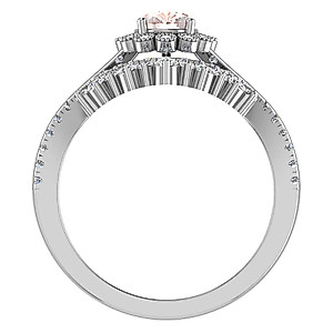 Morganite Engagement Ring - Wedding Ring Set for Women 14K White Gold 8 mm Pear Shape (G,I1) RS 8.5