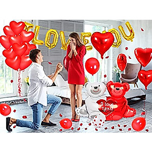 I Love You Balloons, Red Heart Balloons for Valentines Day Decor, Big 40 In Teddy Bear, 1000 Red Rose Petals Wedding Flower for Anniversary Romantic Decorations Special Night, Valentines Day Balloons