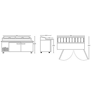 PEAKCOLD Stainless Steel Double Door Refrigerated Pizza Prep Table; 71" W