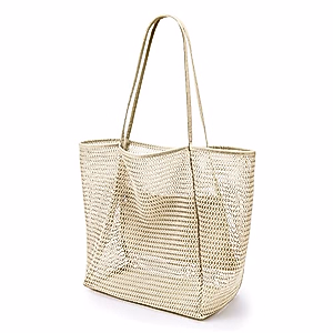 KALIDI Beach Mesh Tote Bag, Casual Tote Bag Hobo Women Foldable MAX 23L Shoulder Bag For Beach Picnic Vacation