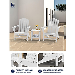 KINGYES HDPE Adirondack Chair, Classic All-Weather Outdoor Patio Adirondack Chair, White