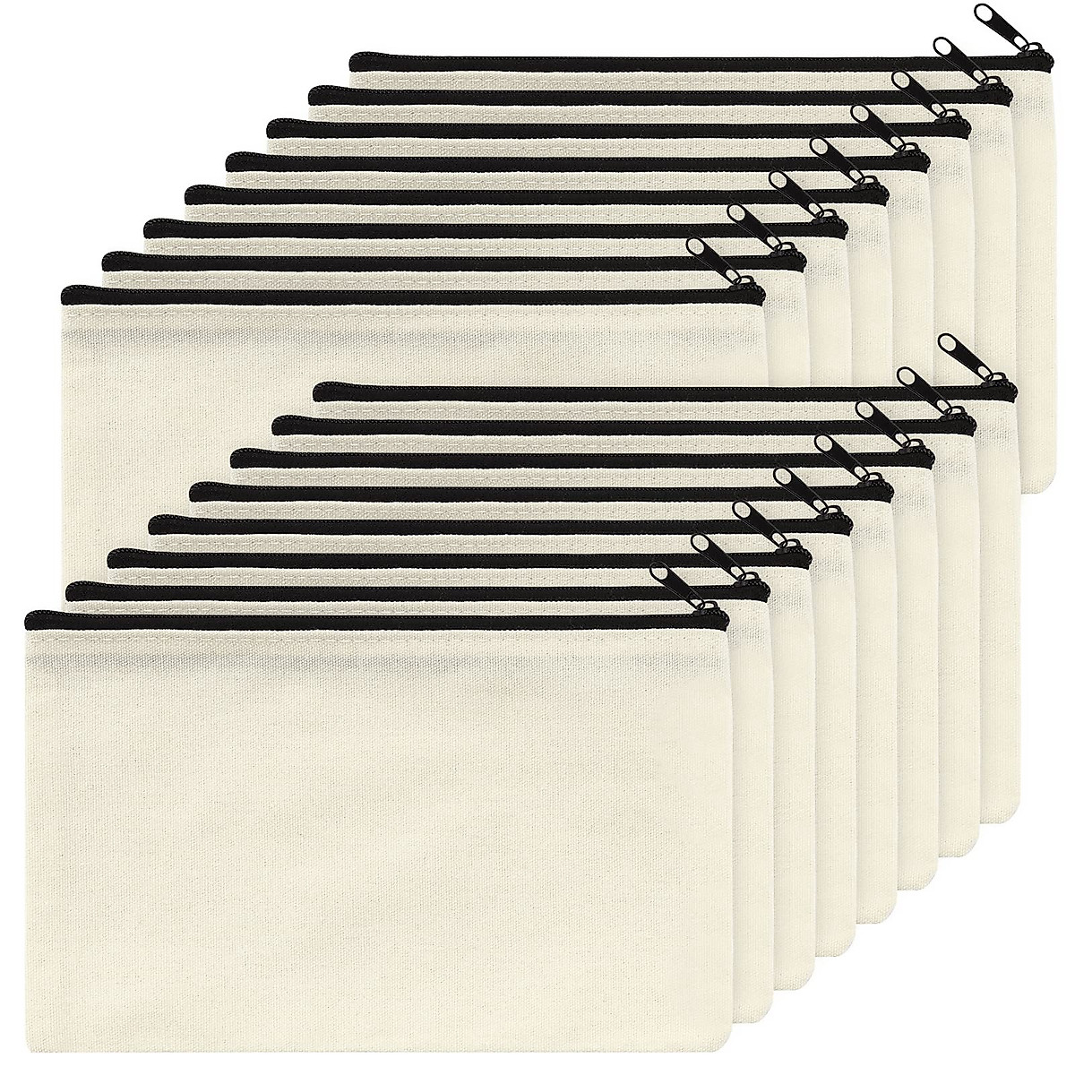 EOOUT 16pcs Blank Canvas Zipper Pouch for DIY Craft, Canvas Makeup Bags Small Pencil Pouch with Zipper in Bulk Canvas Cosmetic Bag Multi-Purpose Travel Bags (8.3×5inch)