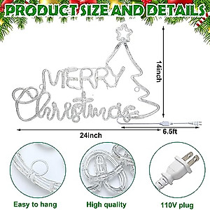 Retisee 24 Inch Jumbo Merry Christmas Neon Light Outdoor Large Merry Christmas Neon Signs Waterproof LED Christmas Sign for Indoor Home Window Party Garage Walls (Xmas Tree)