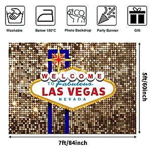 Avezano Las Vegas Party Backdrop for Birthday Decorations Welcome to Las Vegas Fabulous Casino Night Poker Party Photography Background Gold Luxury Prom Costume Dress-up Party Photobooth (7x5ft)