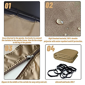Tanxianzhe Gazebo Replacement Privacy Curtain with Zipper Outdoor Universal Privacy Panel Sidewall for 10' x 10' Gazebo (Brown)