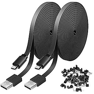 2 Pack 10FT Power Extension Cable for WyzeCam, WyzeCam Pan, KasaCam Indoor, NestCam Indoor, Blink, Cloud Cam, USB to Micro USB Durable Charging and Data Sync Cord (Black)