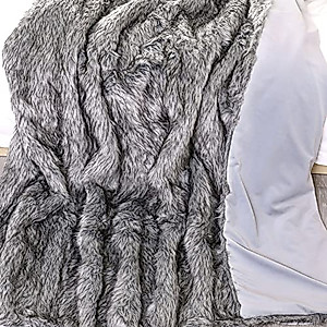 Luxury Fake Fox Fur Throw Blanket Fox Faux Fur Throw Blanket Gray 79"x90" Queen Size Fake Fur Throw Blanket