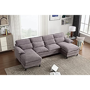 Symmetrical U Shaped Modular Sectional Sofa Cloud Couch, 6 Seater Oversized Convertible Sleeper Couch with Double Chaise & Memory Foam, Deep Seat Corner Sofa&Couches for Living Room Office