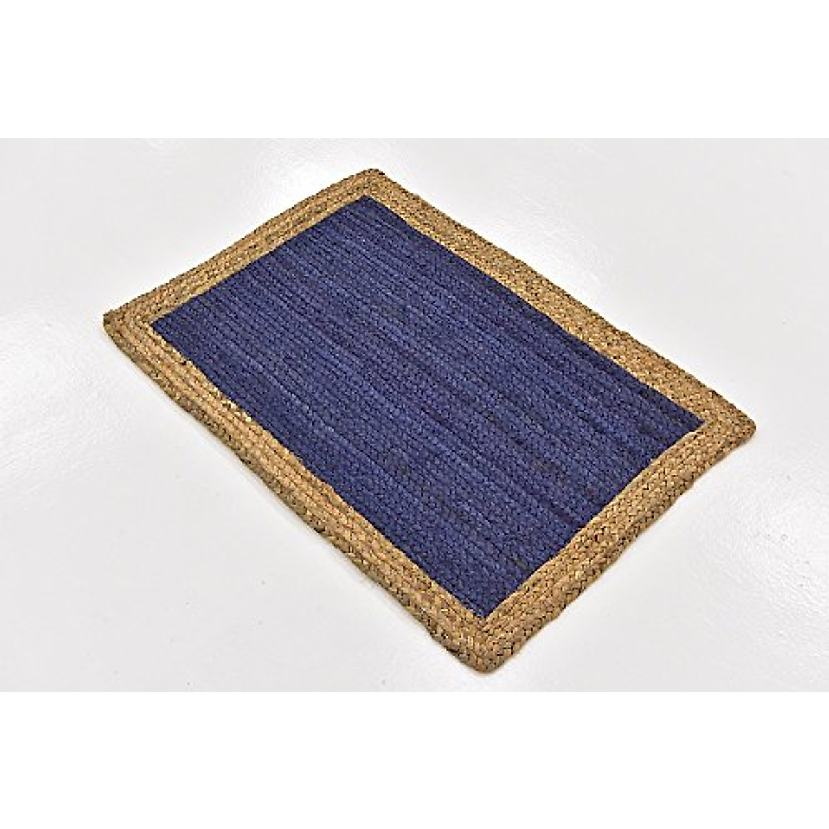 Unique Loom Braided Jute Collection Classic Quality Made Natural Hand Woven with Solid Color Detail, Area Rug, Rectangular 2' 0" x 3' 0", Navy Blue/Tan