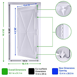 PNKKODW Plumbing Access Panel for Drywall 14 x 29 Inch Plastic Access Door Removable Wall Access Panel Ceiling Reinforced Hinged Durable White