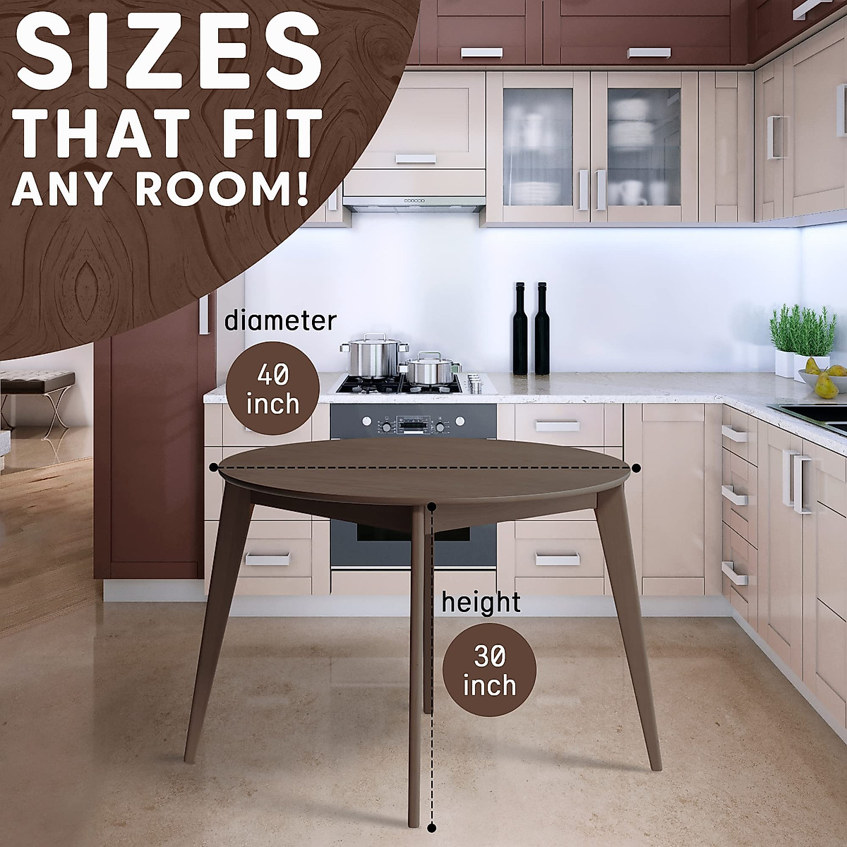 DAIVA CASA Orion Round Dining Table for 4 Person - Birch Solid Wood Kitchen & Dining Room Furniture - Mid Century Modern Scandinavian Style – Dark Brown Kitchen Table 40 inch