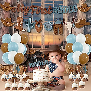 Cowboy Birthday Decorations, My First Rodeo Birthday Party Supplies Boy, My First Rodeo Banner Cake Topper Balloons for Boy Western Birthday Cowboy Baby Shower Cowboy Party Decorations