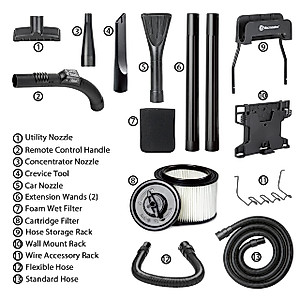 Vacmaster VWMB508 1101 5 Gallon Wall-Mount Wet/Dry Vacuum with Remote Control Operation Red