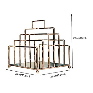 Newspaper Baskets Magazine Rack, Bookshelf Bedroom Bedside Bookshelf Simple Small Book Rack Desktop Creative Sundries Box Metal Magazine Rack Living Room Magazine Rack (Color : Gold, Size : 262628cm)
