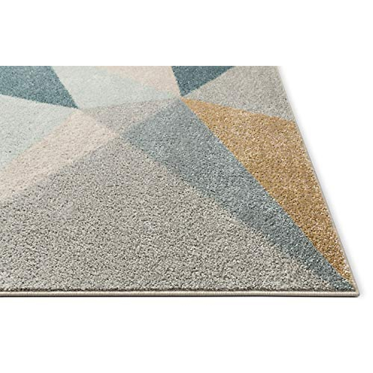 Well Woven Easton Modern Abstract Geometric Triangles Blue, Gold & Grey Area Rug 8x11 (7'10" x 9'10")