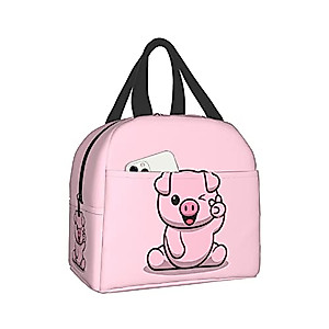 Cute Pig Is Sitting With Two Finger Lunch Box Reusable Lunch Bag for Travel Picnic Shopping work Food Container for Women Men Adults