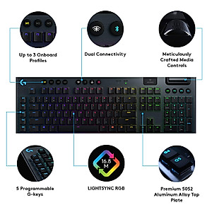 Logitech G915 Lightspeed RGB Mechanical Gaming Keyboard, Low Profile GL Tactile Key Switch, LIGHTSYNC RGB, Advanced Lightspeed Wireless and Bluetooth Support - Linear (Renewed)