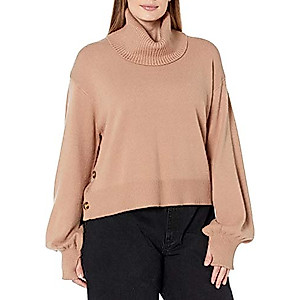 The Drop Women's @lucyswhims Long Sleeve Cropped Turtleneck Sweater, Praline, L