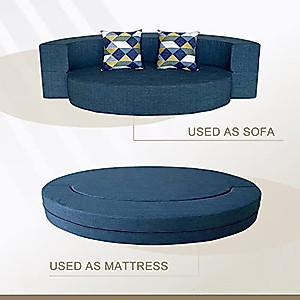 ANONER Stylish Sofa Bed Memory Foam with 2 Pillows Fold Out Futon Sleeper Chair Couch for Livingroom Guest Bed, Washable Cover, Dark Blue