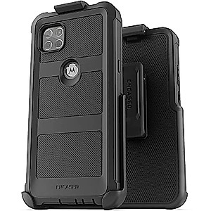 Encased Belt Case for Motorola One 5G ACE Case with Screen Protector and Holster Clip - Heavy Duty Protection for Moto One 5G UW Ace (Black)