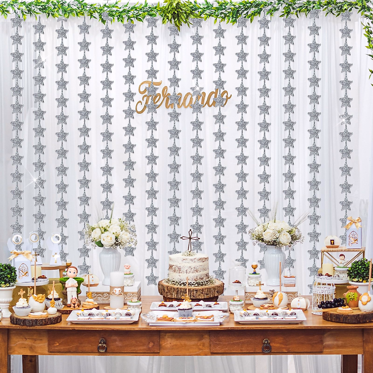 Blosssound 2 Pack Glitter Star Fringe Curtains 3.3 x 6.6 ft Bachelorette Silver Foil Fringe Banner Laser Star Metallic Tinsel Streamers for Wedding Birthday Bridal Shower New Year Party Supplies Decor