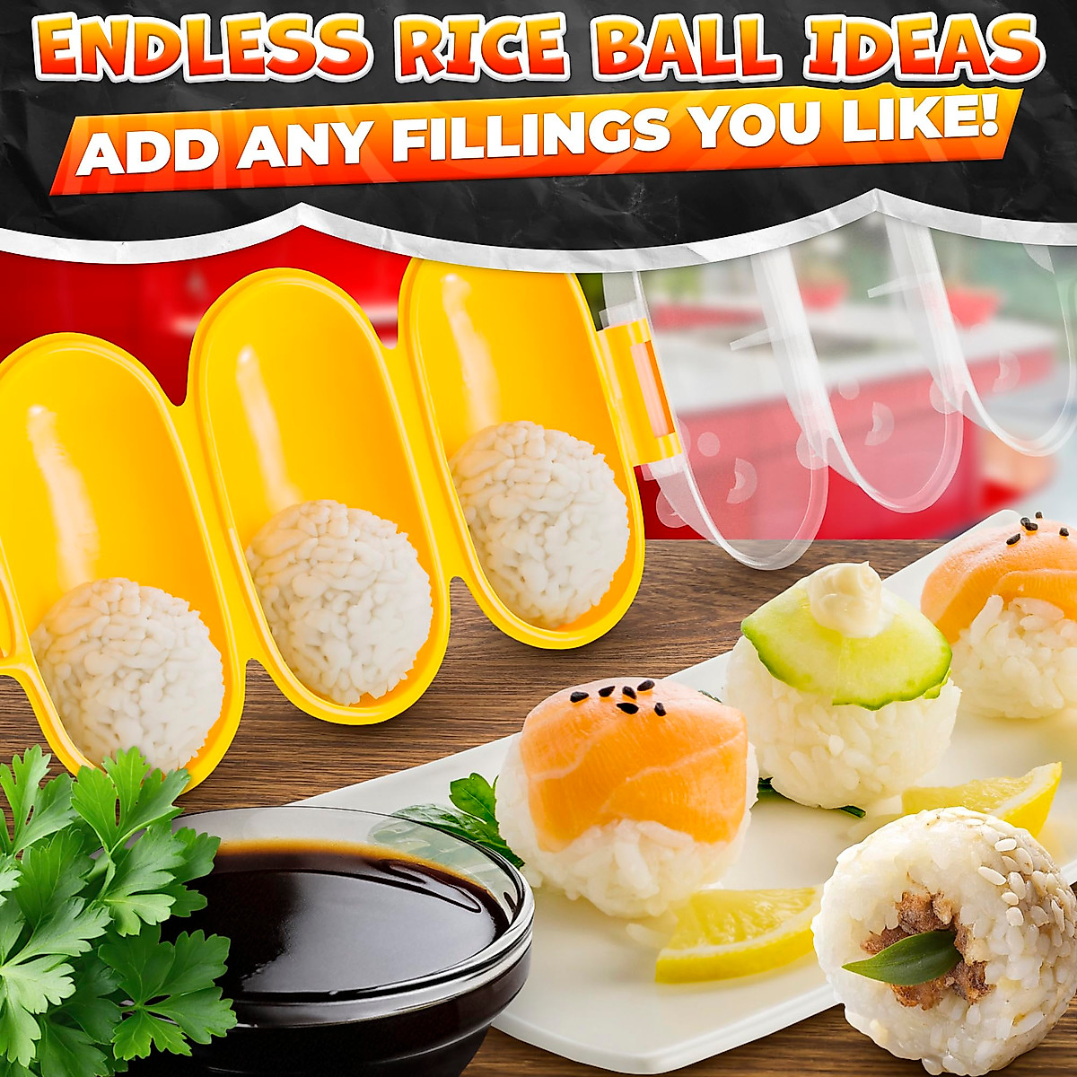 Rice Ball Mold with Spatula - DIY Sticky Rice Molds Large Ball Mold Kitchen Tool Rice Ball Maker Shake with Mini Rice Scoop - Rice Roll Shaker Ball Maker Rice Ball Maker Shake for Kids