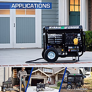 DuroMax XP12000EH Generator-12000 Watt Gas or Propane Powered Home Back Up & RV Ready, 50 State Approved Dual Fuel Electric Start Portable Generator, Black and Blue