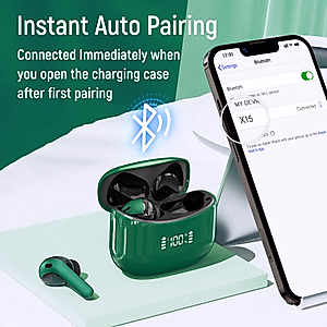 Wireless Earbuds 50H Playback Bluetooth Headphones with Wireless Charging Case Waterproof Ear Buds in-Ear Earphones with Microphone for Android Gaming Computer Laptop TV Sport ZINGBIRD-VEAT00L Green