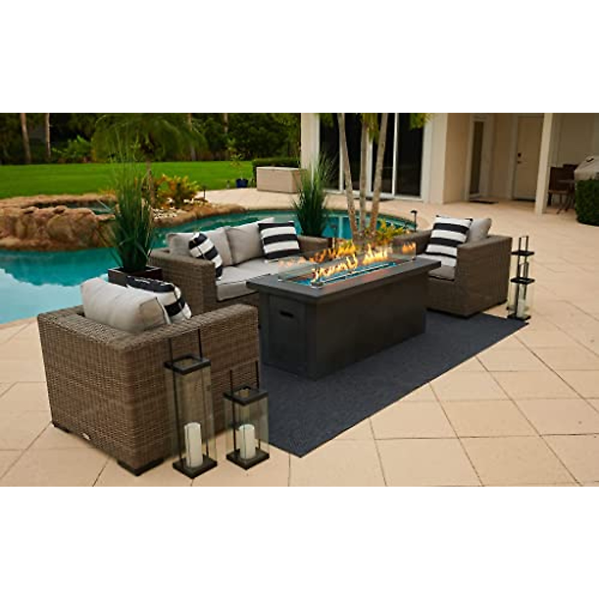 60" Rectangular Chat Height Outdoor Propane Gas Fire Pit Table in Gray (Amber, 60" Gray)