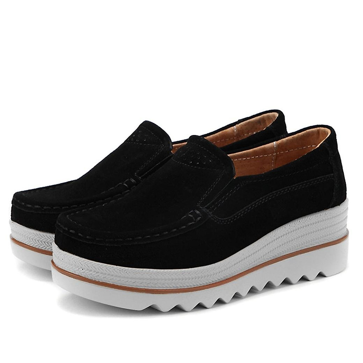 IEason-shoes, Women Flats Muffin Shoes Sneakers Leather Casual Shoes Creepers Moccasins (8, Black)