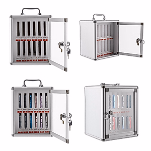 KIOPOWQ Cell Phone Lockers for Employees, 12 Slots Aluminum Alloy Cell Phones Storage Cabinet Pocket Chart Storage Locker Box with Safety Lock and Handle for Classroom Office