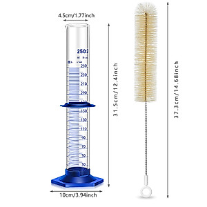 2PCS Graduated Cylinder Measuring Cylinder Thick Glass Lab Cylinders Glass Graduated Cylinder Glass Measuring Cylinder (250ML)