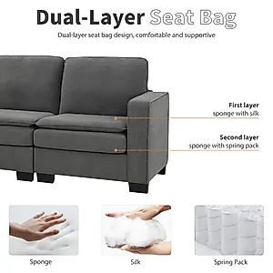 Merax 89"x89" Oversized Velvet Sectional Sofa, Large L Shaped Upholstered Indoor Furniture with Double Cushions, 5 seat Cloud Corner Couch for Living Room, Apartment, Office, Gray