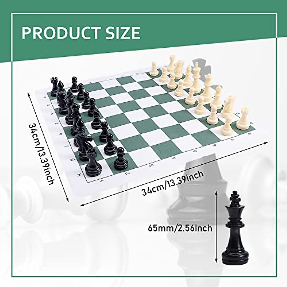Tournament Chess Mat with Chess & Storage Bag, PU Leather Tournament Roll Up Chess Board, Chess Rollable Chessboard, Chess Mat Set for Kids and Adults (34cm with Chess Set)