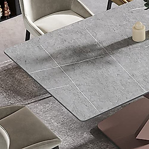 Voohek Kitchen, 70.87 Inches Marble Straight Metal Leg Large Dining Table Can Accommodate 6 to 8 People, Gray#D