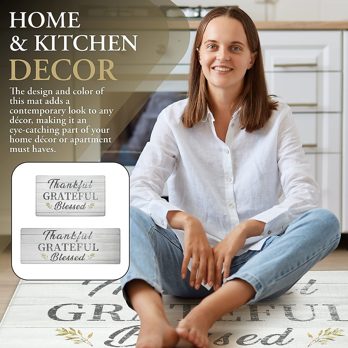 Kitchen Mats 2 PCS Set - Anti Fatigue Stain Resistant Padded Cushioned Memory Foam Floor Comfort Mats for Home Garage and Office Standing Desk 17" x 30" and 17" x 48"