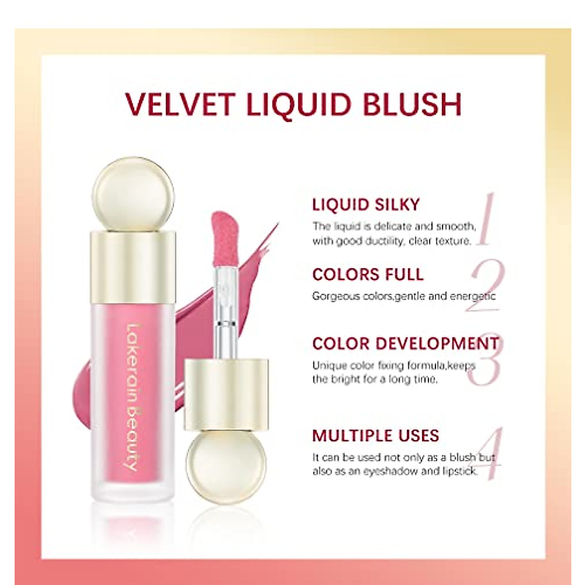 GL-Turelifes Soft Cream Blush Makeup, Liquid Blush for Cheeks, Natural-Looking Long Lasting, Smudge Proof, Velvet Mousse,Dewy Finish, Easy to Blend Blusher (#1)