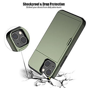 Nvollnoe for iPhone 13 Mini Case with Card Holder Heavy Duty Protective Dual Layer Shockproof Hidden Card Slot Slim Wallet Case for iPhone 13 Mini for Men&Women(Green)