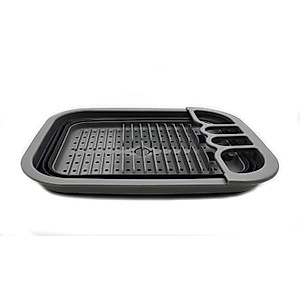 SAMMART Collapsible Dish Drainer with Drainer Board - Foldable Drying Rack Set - Portable Dinnerware Organizer - Space Saving Kitchen Storage Tray (1, Grey/Black)