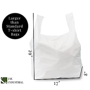 100 Pack - Jumbo (LARGE) T-Shirt Shopping/Trash Bags - 17" x 8" x 29" - 18 Microns Thick