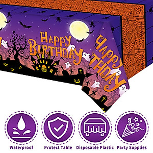 Halloween Birthday Party Decorations Halloween Birthday Banner Halloween Tablecloth Backdrop Banner Tinsel Fringe Foil Curtains Latex Balloons Cake Toppers for Kid Halloween Theme Birthday Party Decor